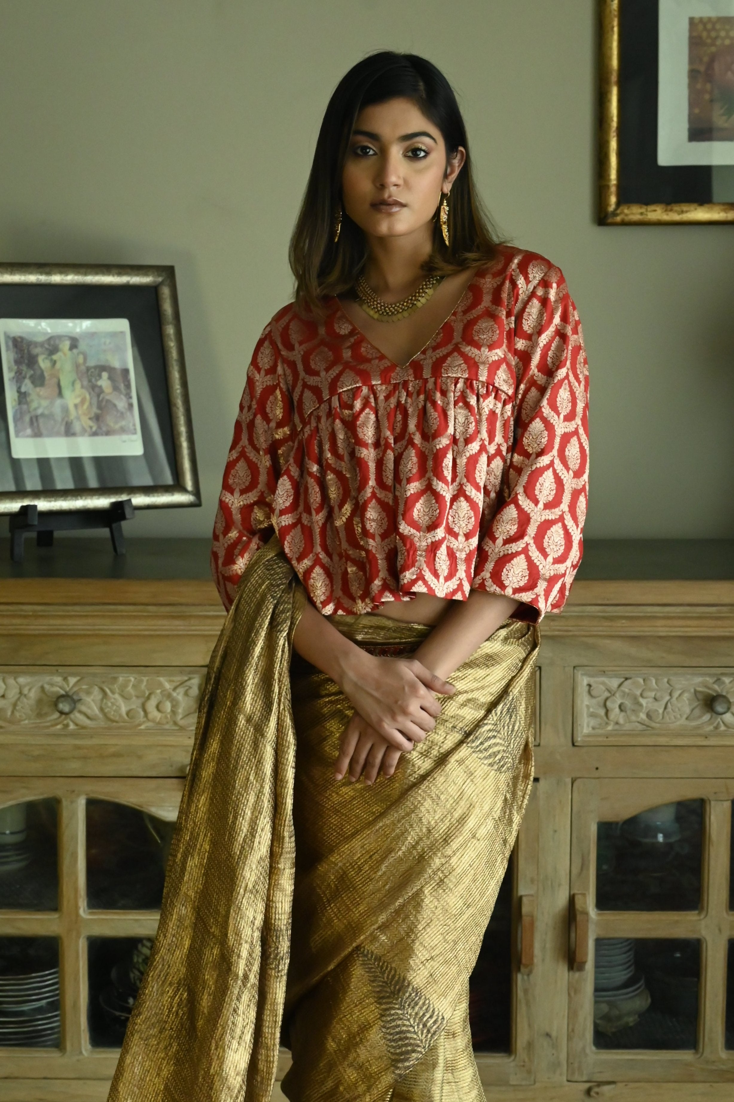 Empireline Blouse in Red Brocade – Shorshe Clothing
