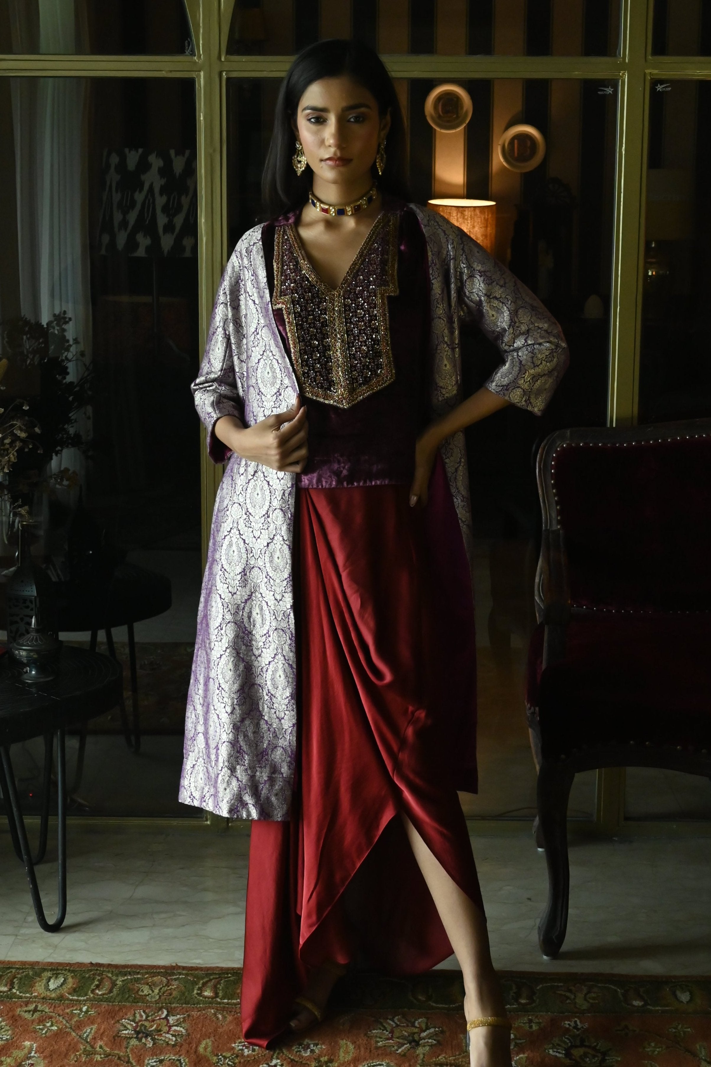 Judy Jacket in Purple Brocade – Shorshe Clothing