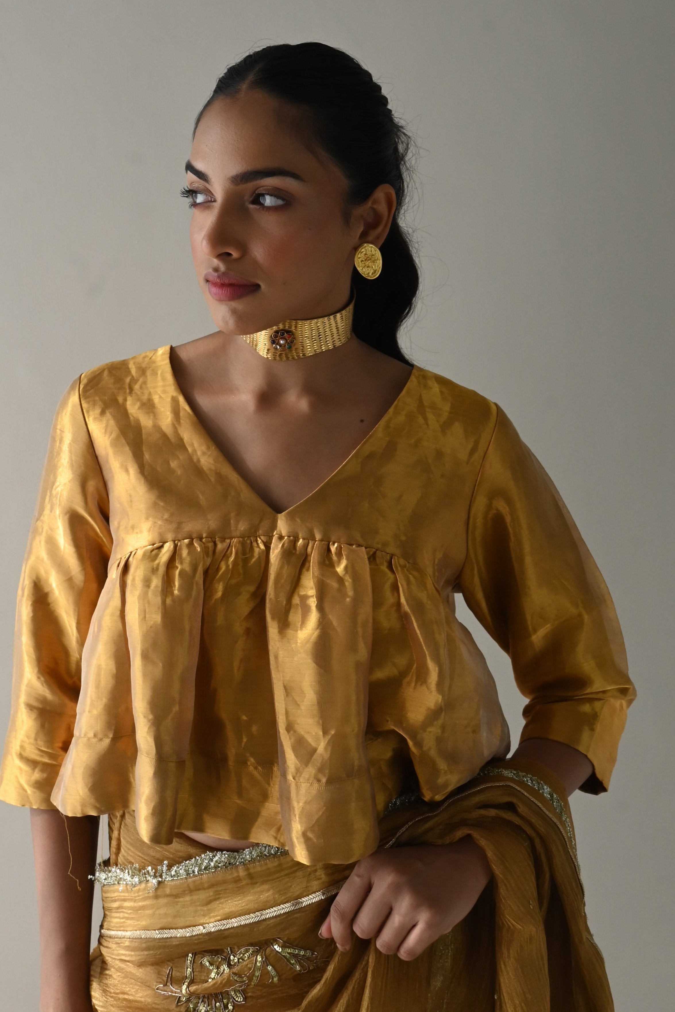 Empireline Blouse in Gold Tissue – Shorshe Clothing
