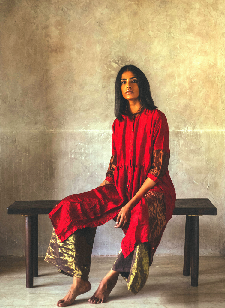 Shama Jacket In Pure Red Handwoven Silk With Palazzo – Shorshe Clothing